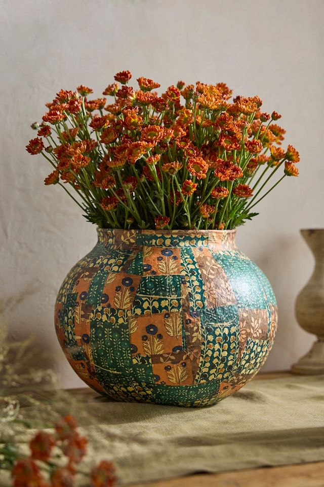 Patterned Papier Mache Vase, Round | AnthroHome