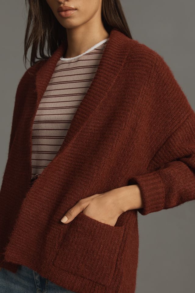 Flat White Ribbed Roll Collar Cardigan Sweater | Anthropologie