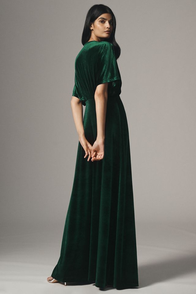 BHLDN Amelia Deep-V Stretch Velvet Maxi Dress | Anthropologie