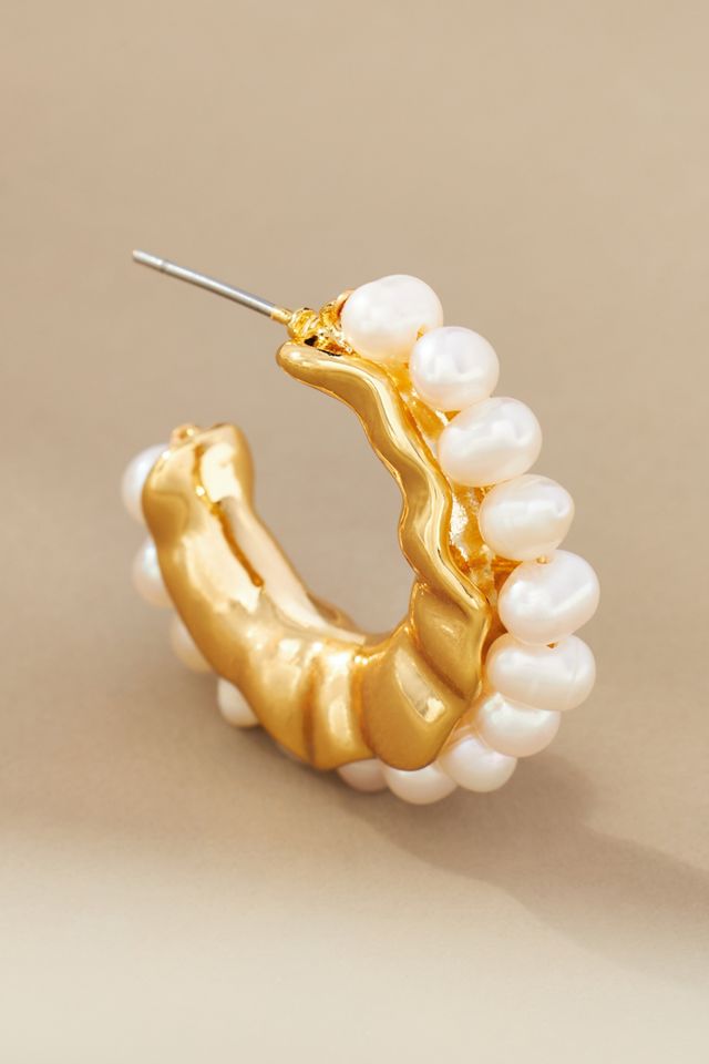 Mini pearl hoop earrings store