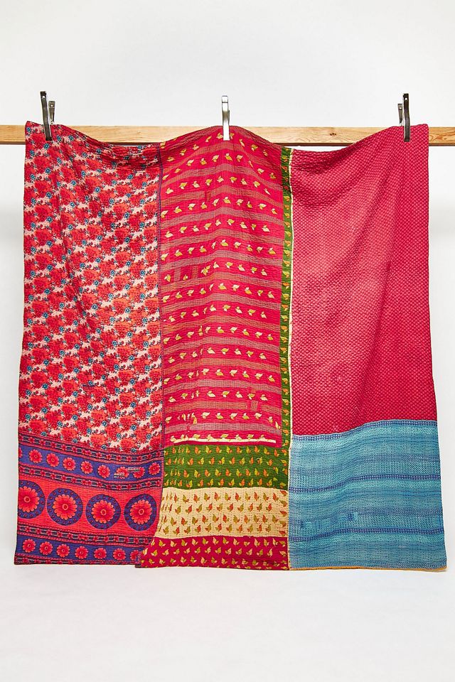 Anchal Queen Vintage Kantha Quilt No. Q240109 | AnthroLiving