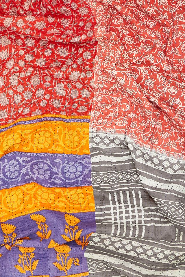 Anchal Queen Vintage Kantha Quilt No. Q240110 | AnthroLiving