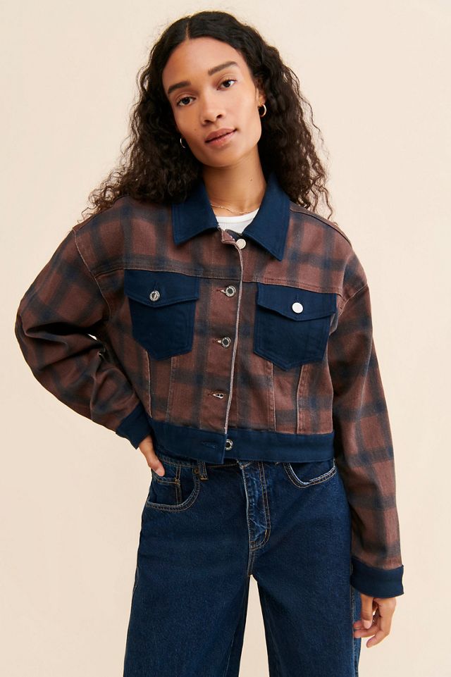 WeWoreWhat Plaid Colorblock Denim Jacket | Anthropologie