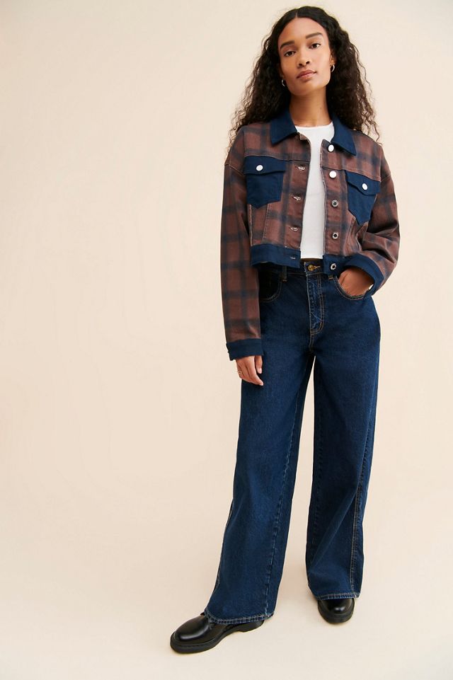 WeWoreWhat Plaid Colorblock Denim Jacket | Anthropologie