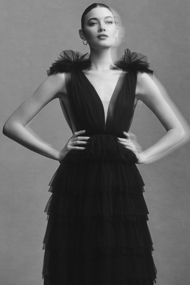 Sau Lee Sabrina V-Neck A-Line Tulle Gown | Anthropologie