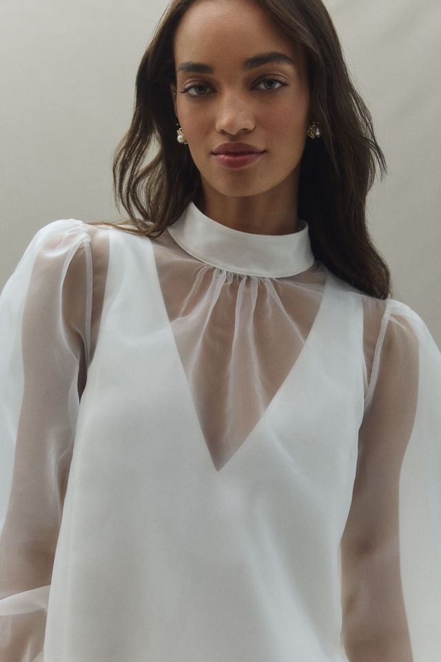 Mare Mare Long-Sleeve Organza Overlay Mini Dress | Anthropologie