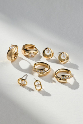 Gold-Plated Crystal Loop Earrings, Set of 4 | Anthropologie UK