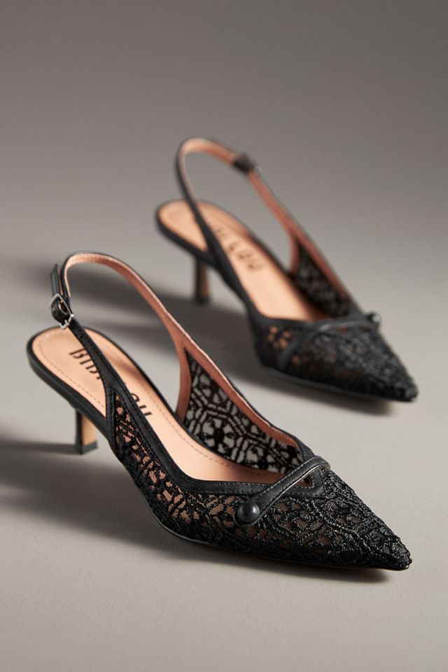 Bibi Lou Embroidered Mesh Slingback Kitten Heels | Anthropologie