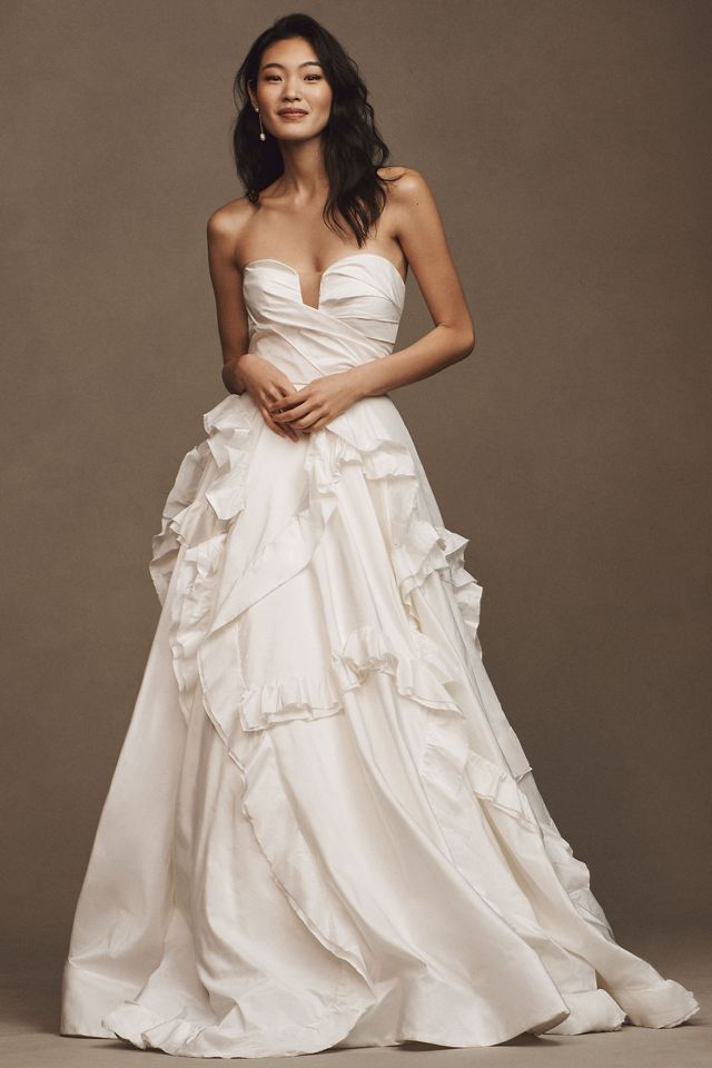 OUMA Alix Strapless Taffeta Ruffle Wedding Gown | Anthropologie