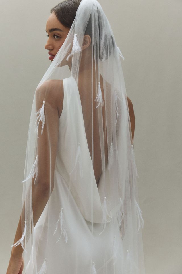 A.B. Ellie Charlotte Feather Cathedral Veil | Anthropologie