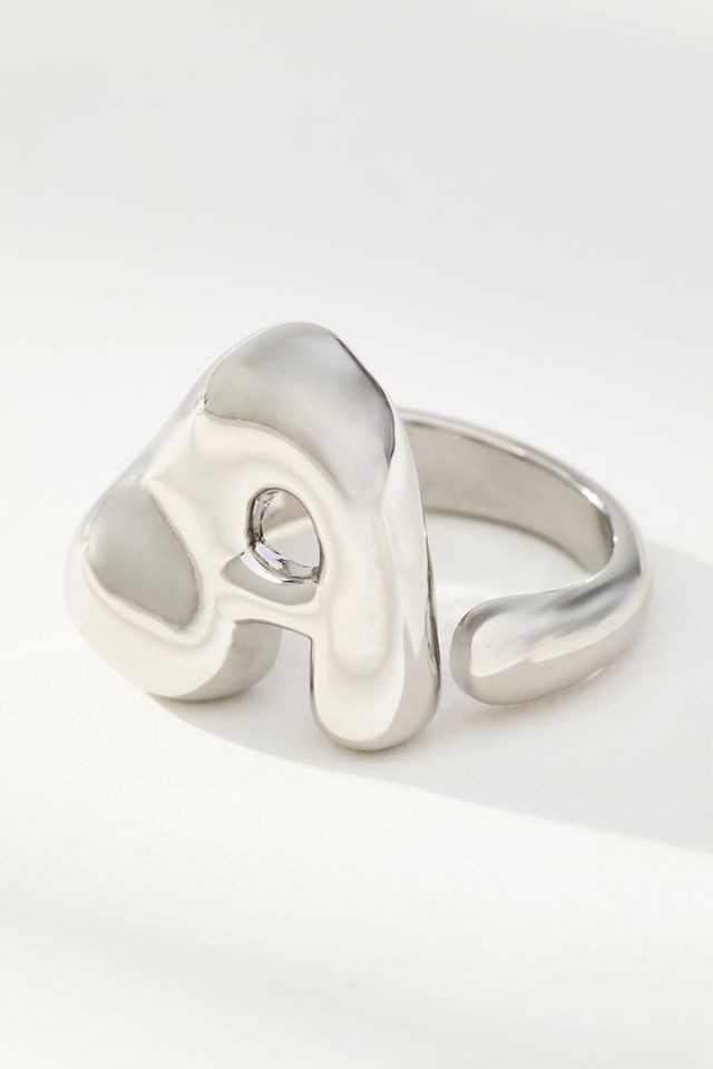 Silver Bubble Letter Monogram Ring | Anthropologie
