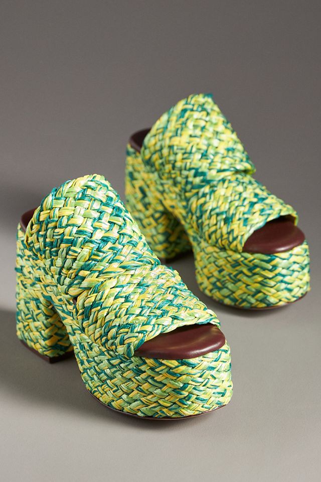Farm Rio Braided Raffia Platform Slide Sandals | Anthropologie