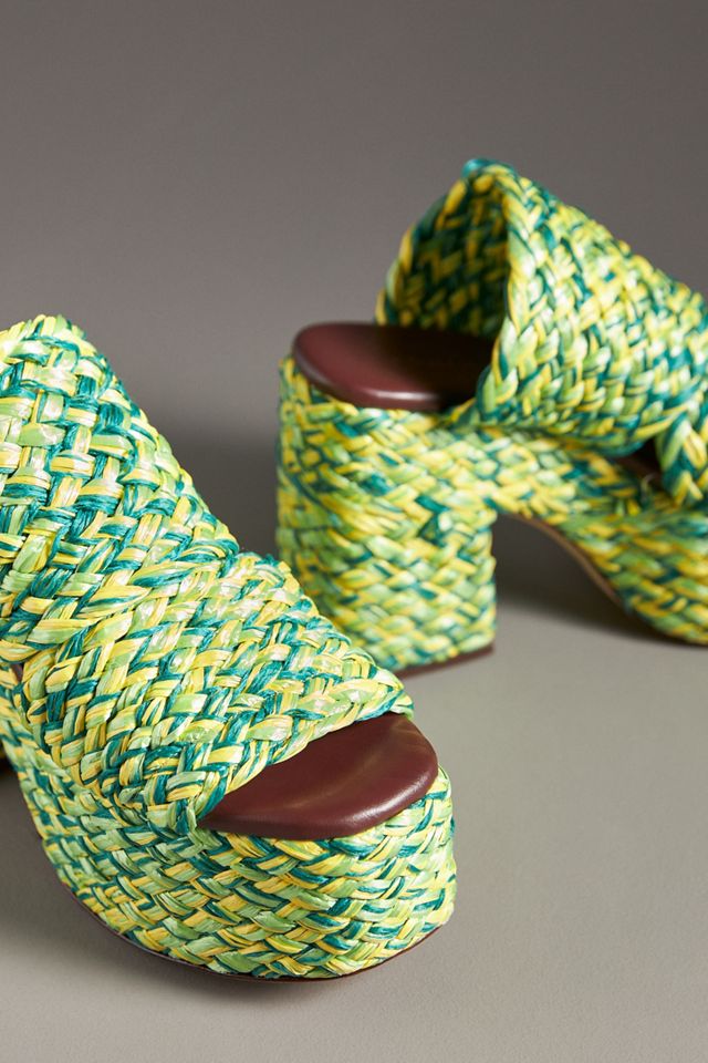 Farm Rio Braided Raffia Platform Slide Sandals | Anthropologie