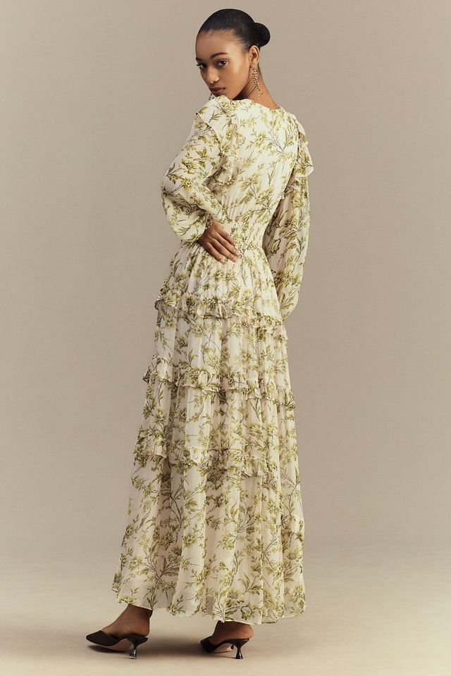 Bhldn Liana Printed V Neck Long Sleeve Maxi Dress Anthropologie