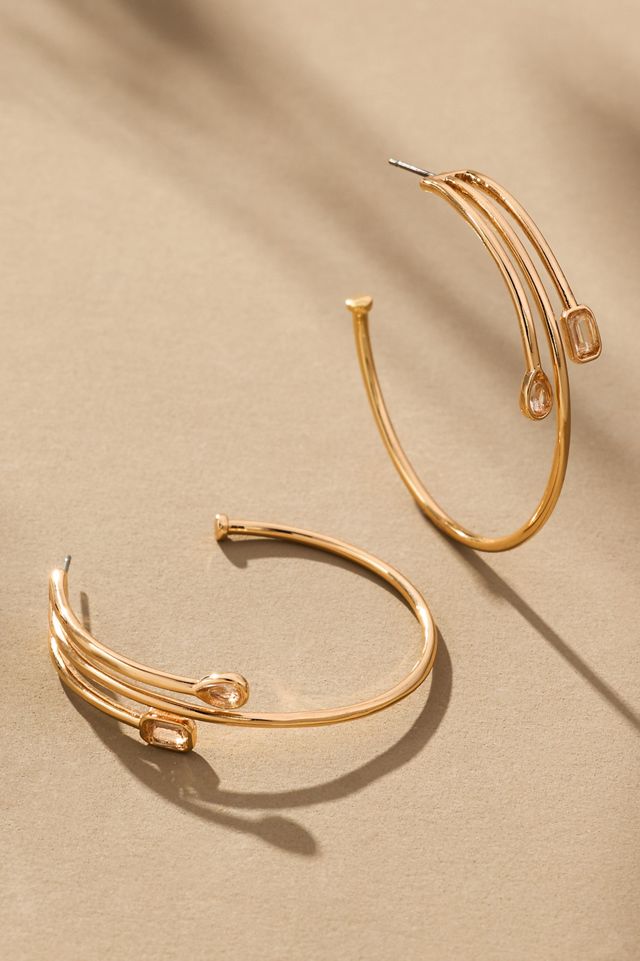 Large Double Loop Stone Hoop Earrings | Anthropologie