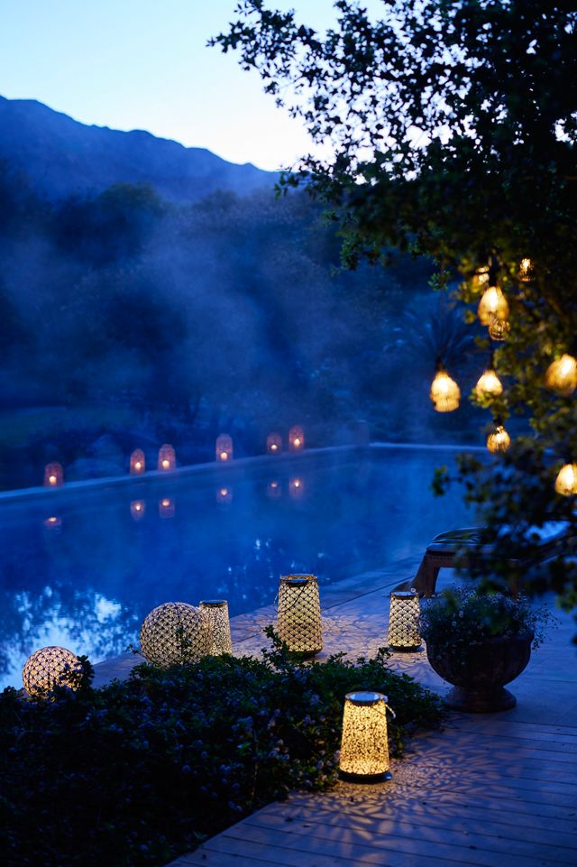 Perforated Foliage Solar Lantern, Brown | Terrain