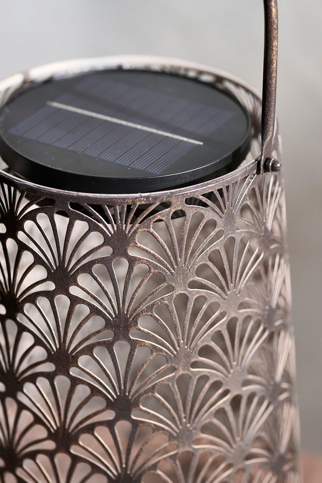 Perforated Foliage Solar Lantern, Brown | Terrain