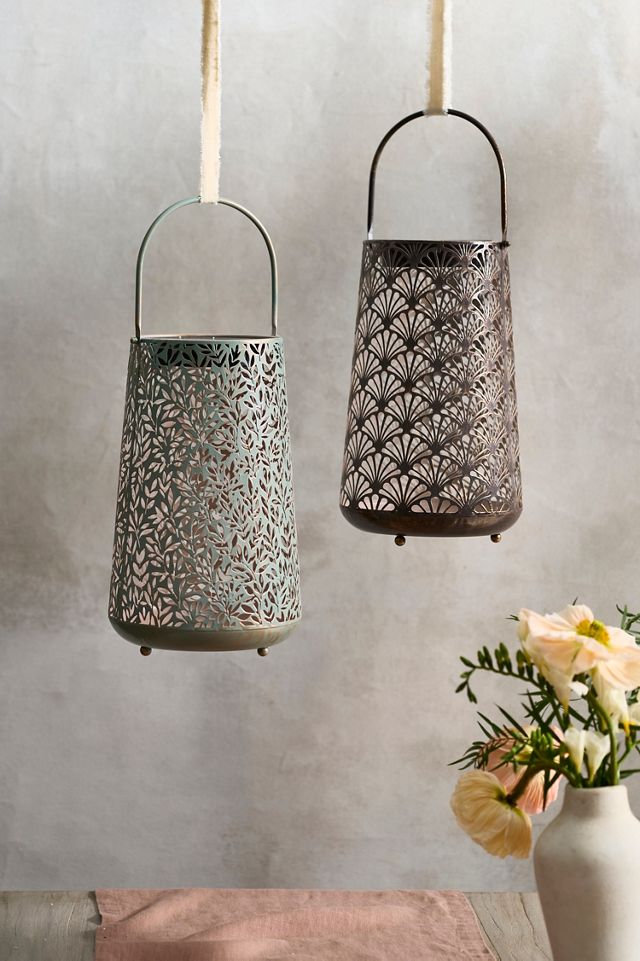 Perforated Foliage Solar Lantern, Brown | Terrain