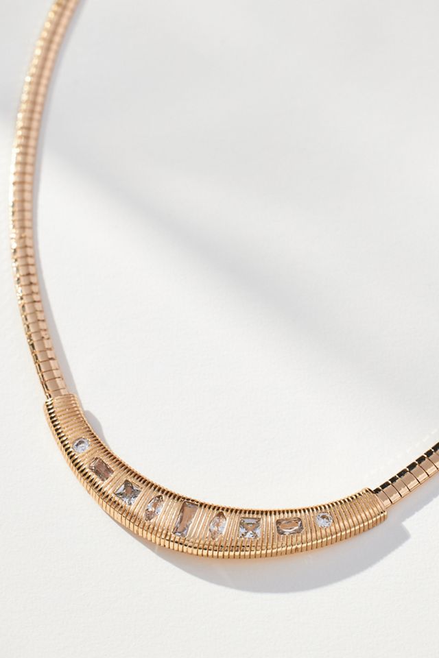 Crystal Ribbed Snake Chain Collar Necklace | Anthropologie UK