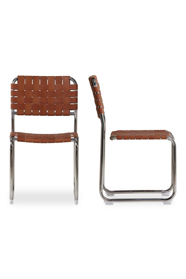 Moma Stainless Steel Woven Leather Dining Chairs, Set of 2 | AnthroLiving
