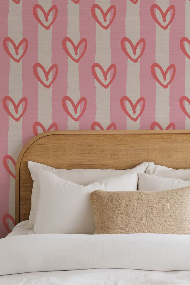 Sunday Social Club House of Shan Heart Striped Grasscloth Wallpaper ...