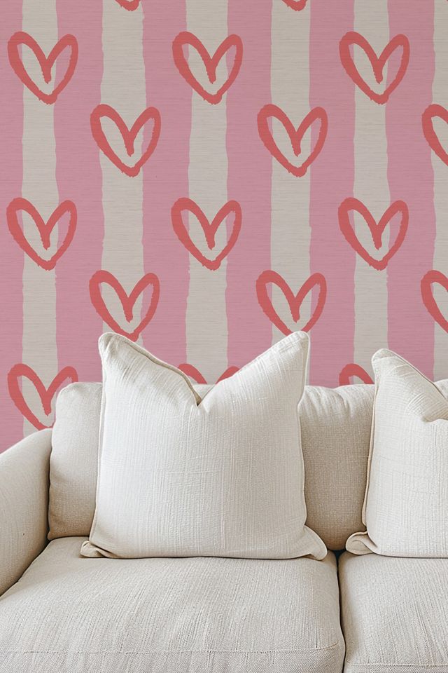 Sunday Social Club House of Shan Heart Striped Grasscloth Wallpaper ...