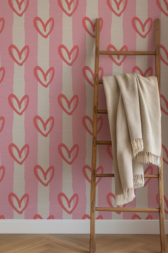 Sunday Social Club House of Shan Heart Striped Grasscloth Wallpaper ...