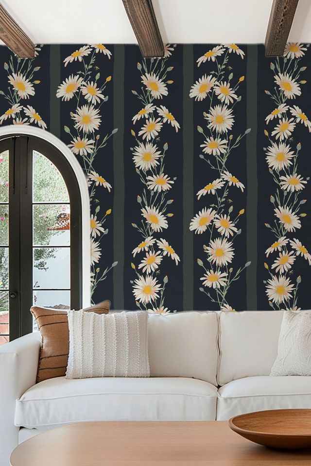 Sunday Social Club Daisy Striped Grasscloth Wallpaper | Anthropologie