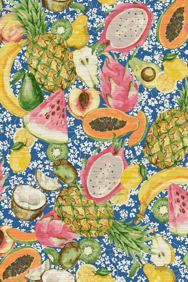 Sunday Social Club Floral Breakfast Club Fruit Grasscloth Wallpaper ...