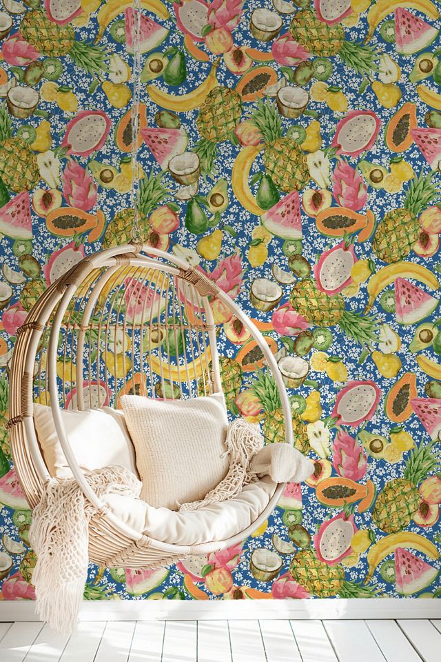 Sunday Social Club Floral Breakfast Club Fruit Grasscloth Wallpaper ...