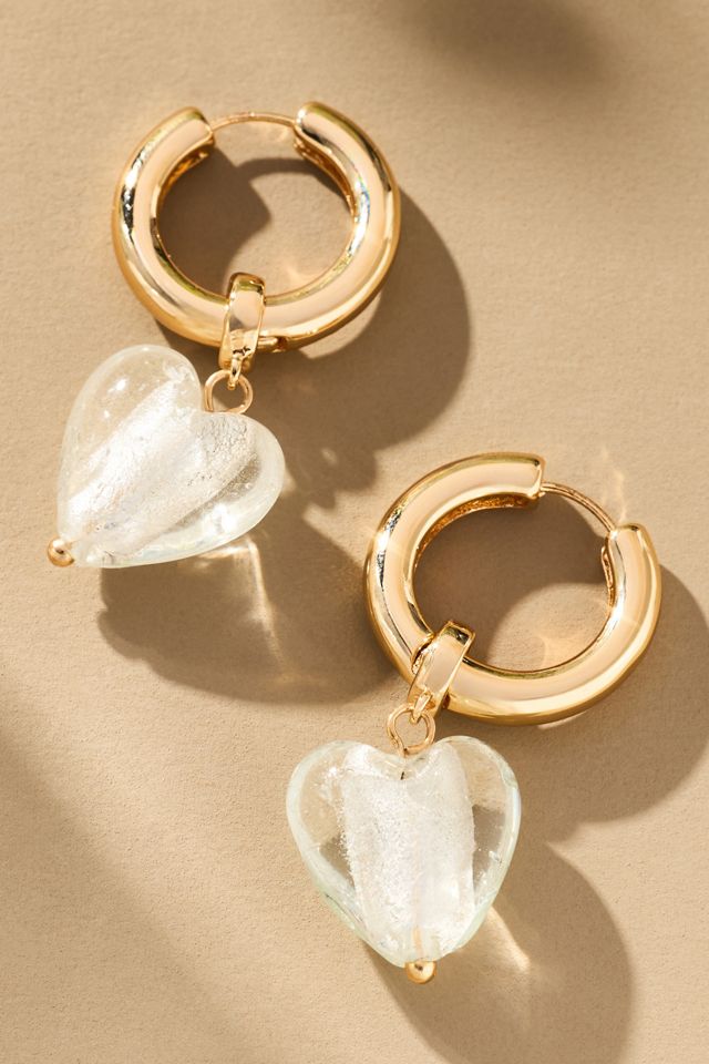 Lucite Heart Charm Huggie Hoop Earrings | Anthropologie