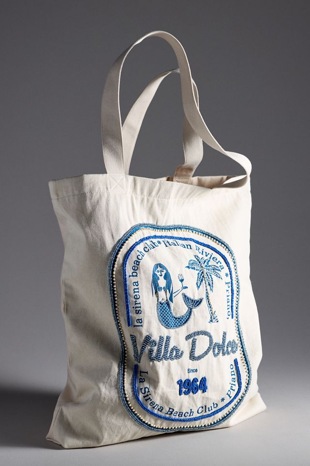 Printed Beaded Canvas Tote Bag | Anthropologie