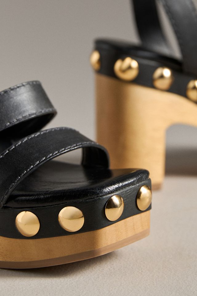 Vicenza Wood-Bottom Studded Platform Sandals | Anthropologie