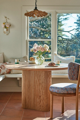 Scout Round Fluted Pedestal Burl Wood Dining Table | Anthropologie