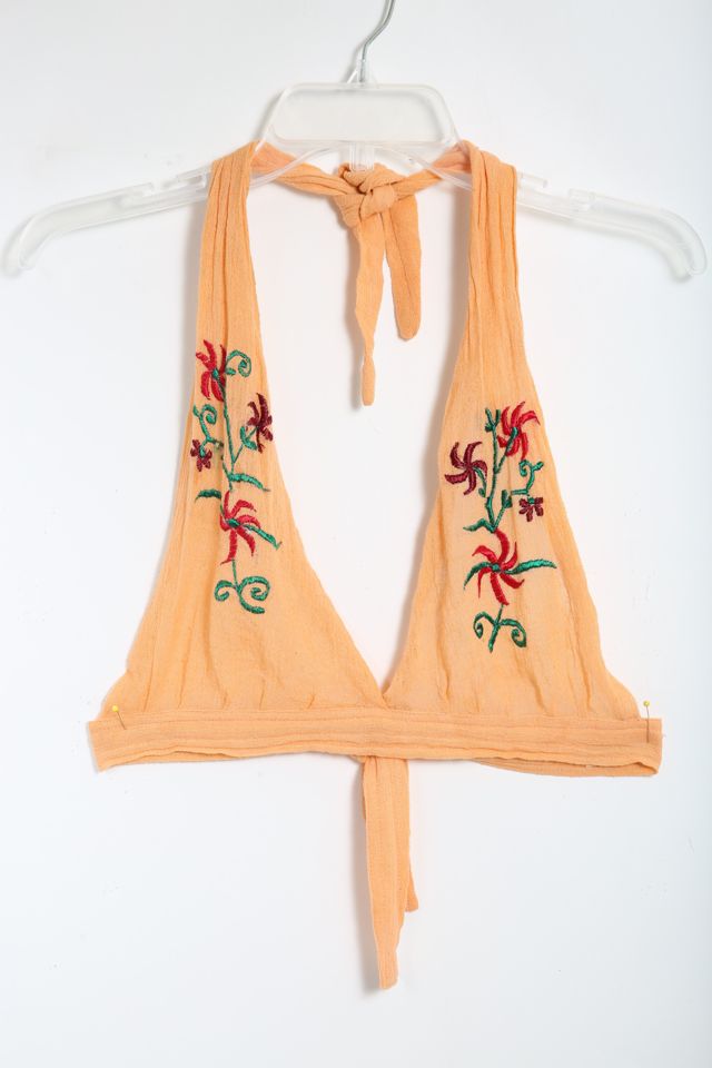 70s Vintage Cotton Floral Embroidered Halter Top Selected by Love Rocks ...