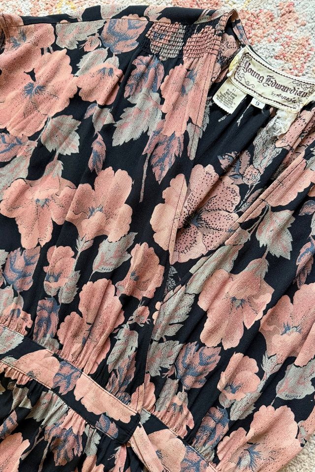 1970s Young Edwardian Black Floral Wrap Dress Selected by Two Vintage ...