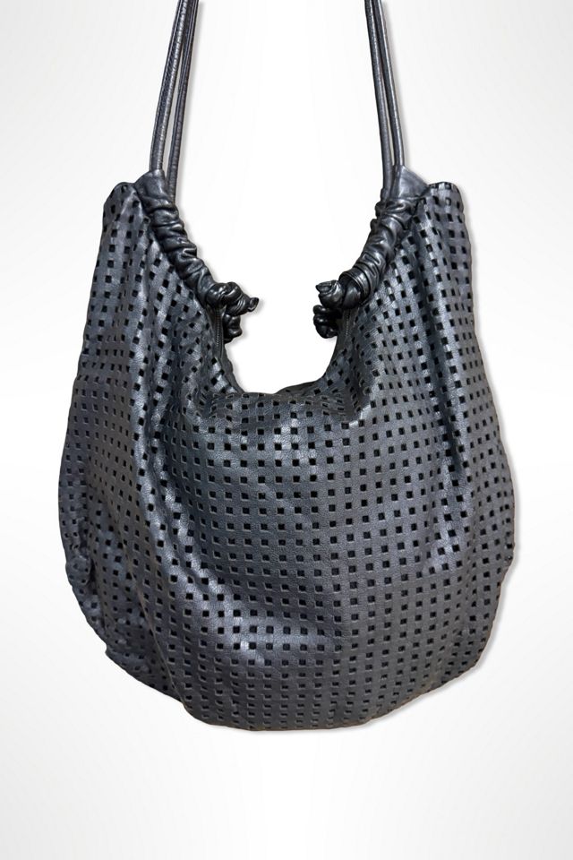 1980s Black Large Leather Perforated Hobo Bag Selected By Ritual ...
