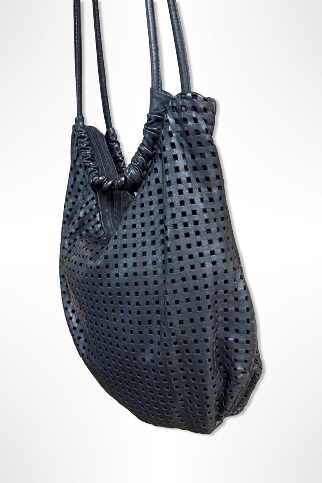 1980s Black Large Leather Perforated Hobo Bag Selected By Ritual ...