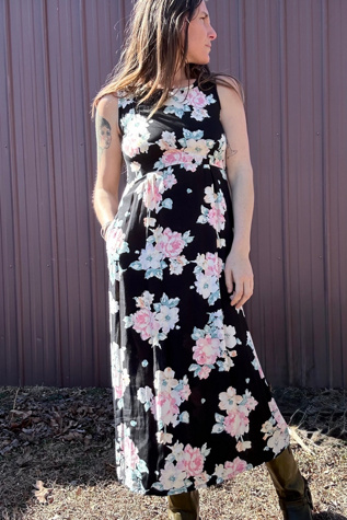 Vintage 1990s Black Floral Rayon Dress Selected by Grievous Angel ...