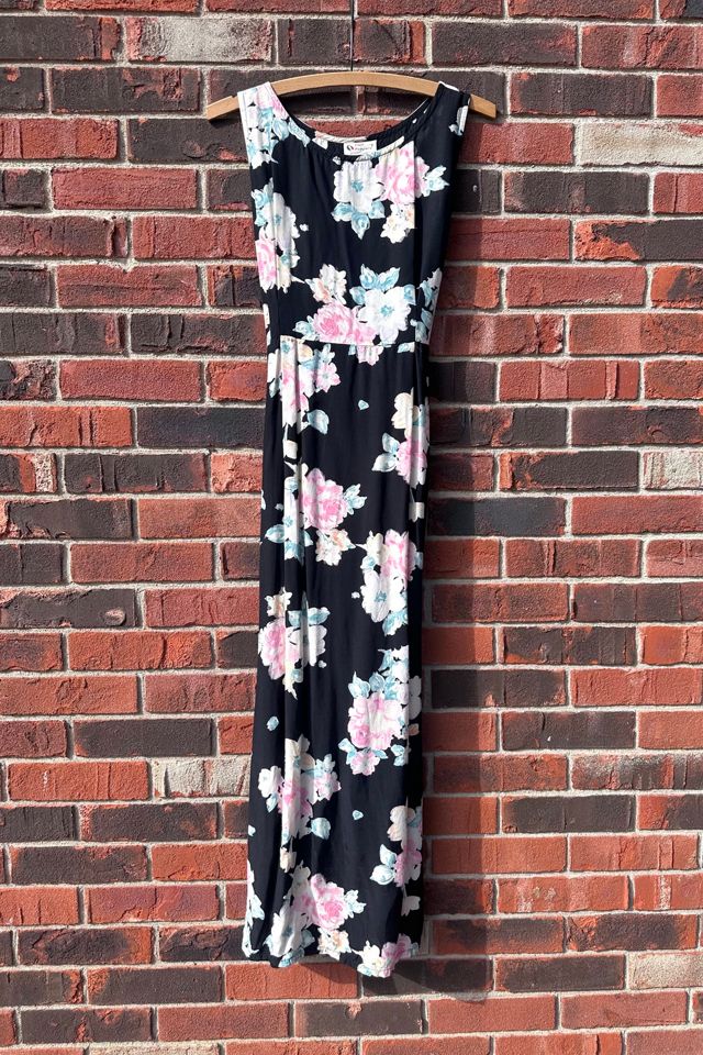 Vintage 1990s Black Floral Rayon Dress Selected by Grievous Angel ...