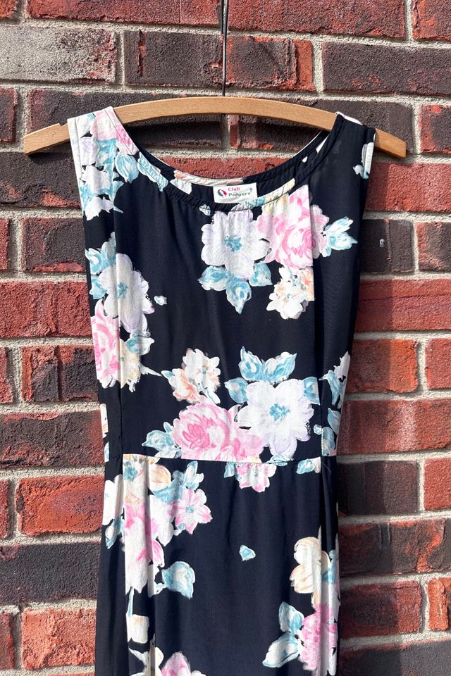 Vintage 1990s Black Floral Rayon Dress Selected by Grievous Angel ...