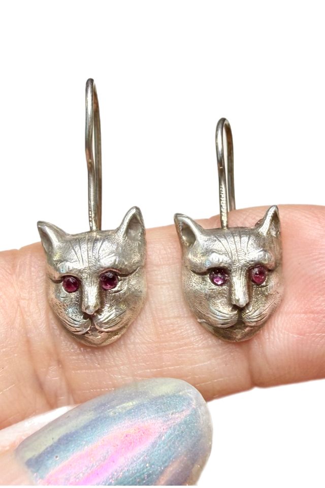 Vintage Sterling Silver Cat Earrings with Ruby Eyes Selected by Lux ...