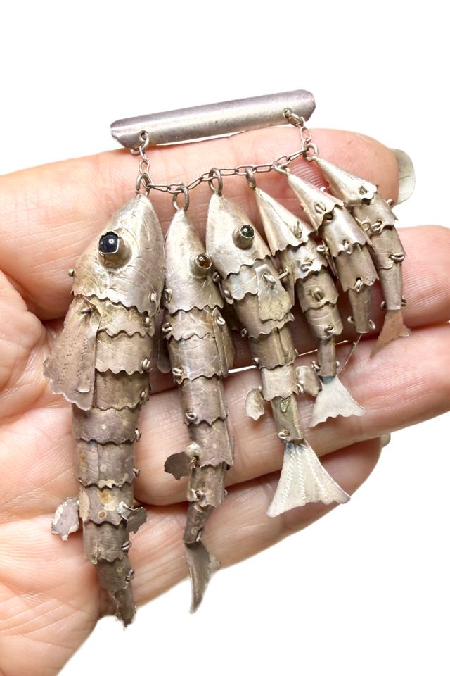 Antique 800 Silver Graduated Wiggle Fish Pin Brooch Selected by Lux ...