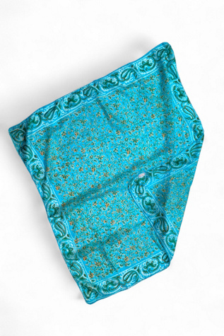 Vintage Aqua Silk Hand Block Printed Scarf Selected by SharpLilTeeth ...