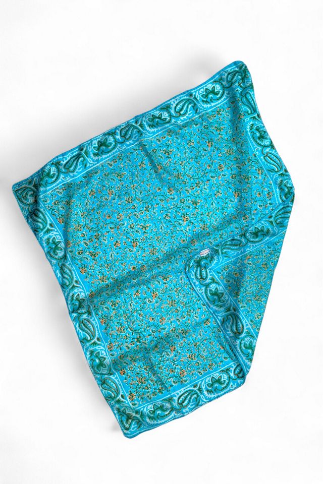 Vintage Aqua Silk Hand Block Printed Scarf Selected by SharpLilTeeth ...
