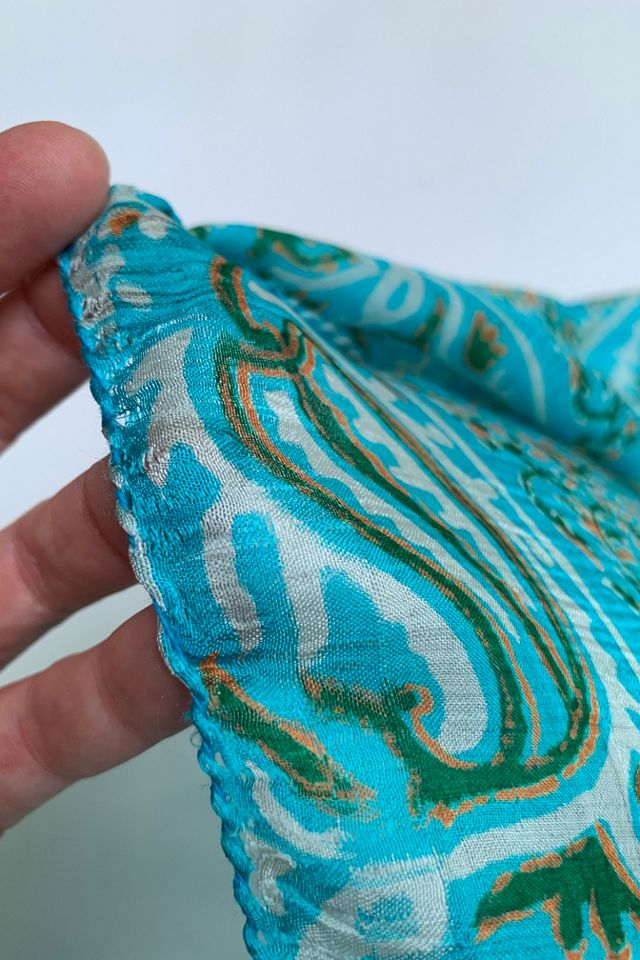 Vintage Aqua Silk Hand Block Printed Scarf Selected by SharpLilTeeth ...