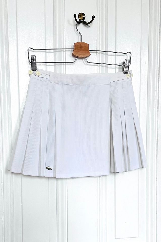 Vintage Lacoste White Pleated Wrap Tennis Skirt with Green Crocodile ...