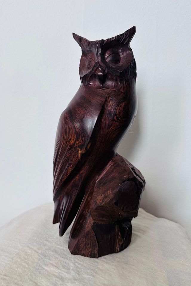 Vintage Hand Carved Iron Wood Owl Sculpture Selected by KA.TL.AK | Free ...