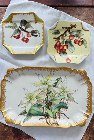 Vintage Set of Three Gilded Age Hand Painted Cherry and Orchid Plates ...