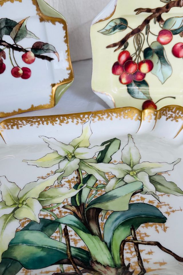 Vintage Set of Three Gilded Age Hand Painted Cherry and Orchid Plates ...